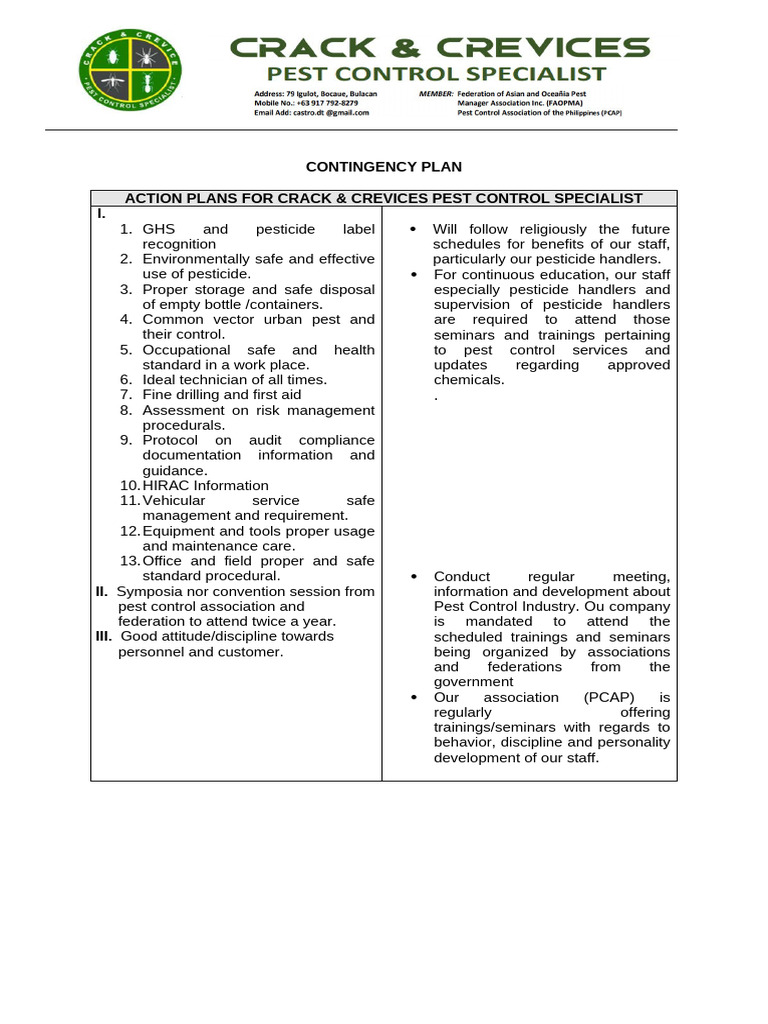 Contigency Plan Crack and Services | PDF | Pesticide | Waste Management