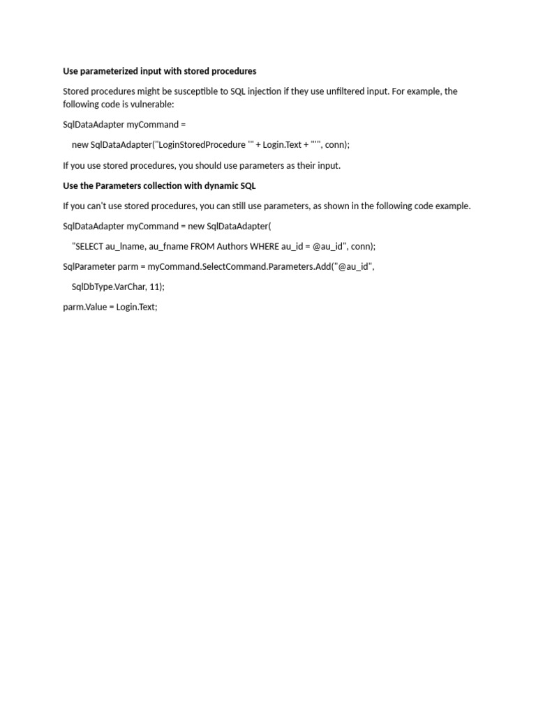 Use Parameterized Input With Stored Procedures Pdf