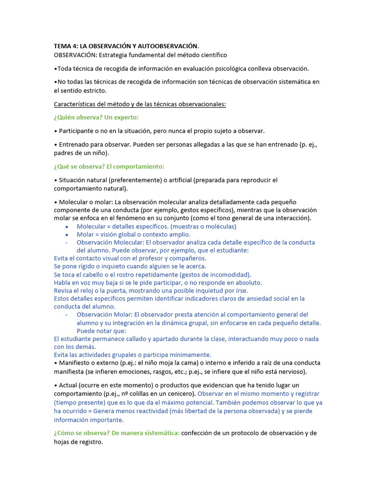 TEMA 4. Observación y Autoobservación | PDF | Comportamiento | Observación