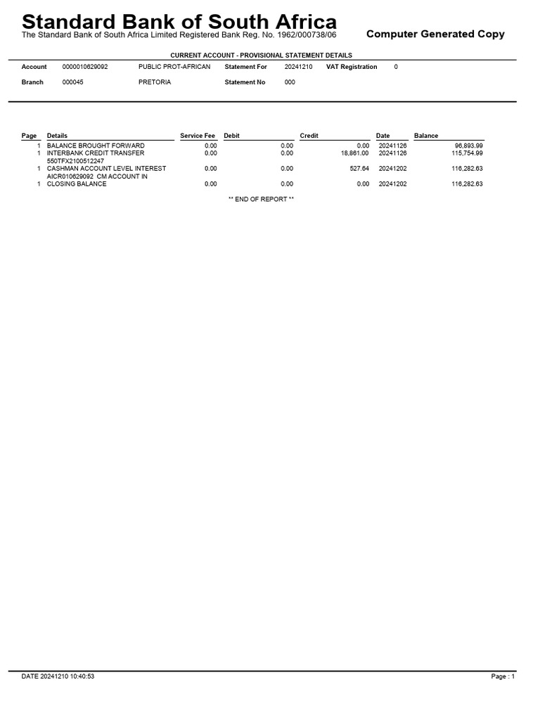 AORC Bank Statement For December 2024 | PDF