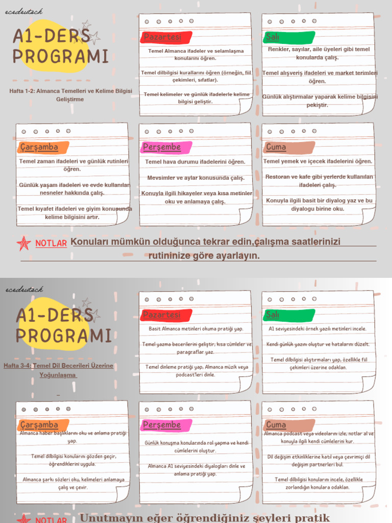 ALMANCA A1 DERS PROGRAMI | PDF