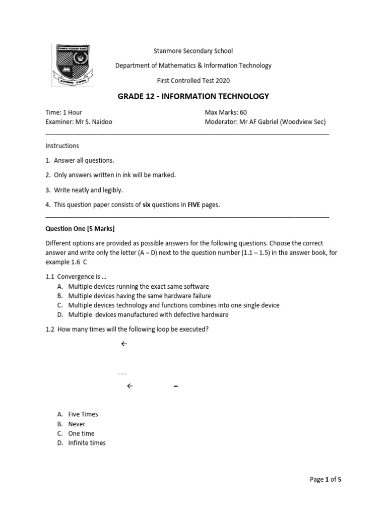 g12 It FCT 2020 and Memo | PDF | Computer Programming | Computing
