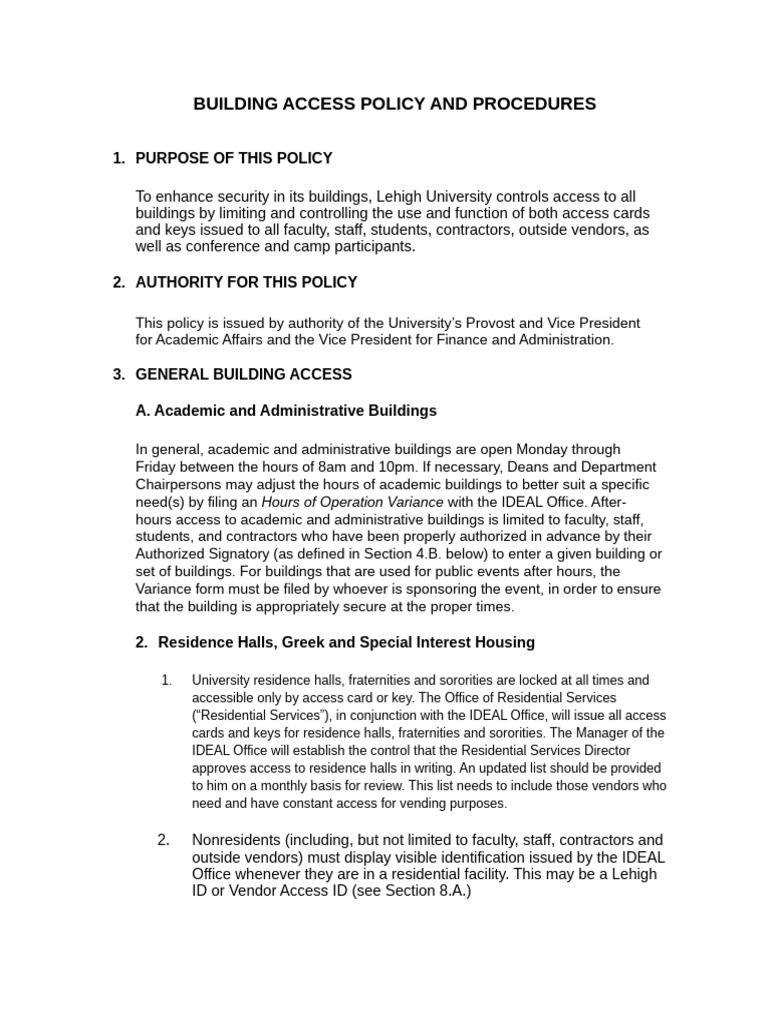 Building Access Policy and Procedures Updated - 0 | PDF | Background ...