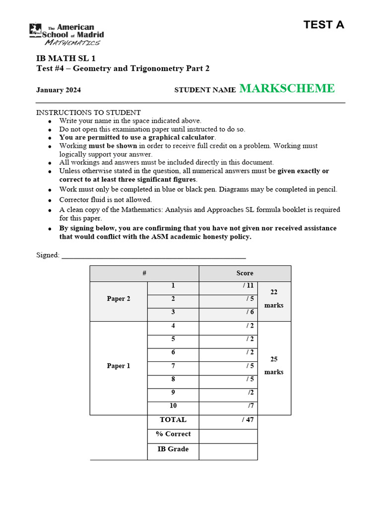 AASL 1 Geometry and Trigonometry Part 2 Assessment SOLUTIONS | PDF ...