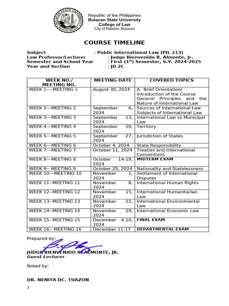 Course-Timeline-PIL-2024 | PDF | International Law | Justice