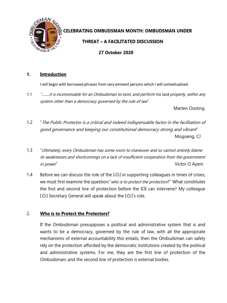 FD - Ombudsman Under Threat - 1 - WHO IS TO PROTECT THE PROTECTORS | PDF | Separation Of Powers ...