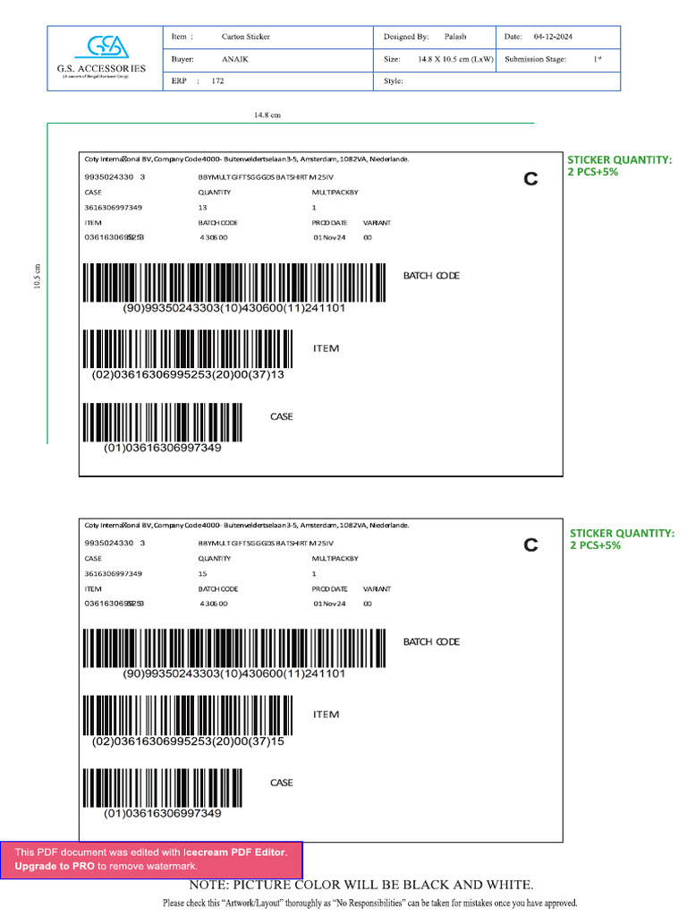 CARTON STICKER ADDITIONAL-WITH QUANTITY | PDF