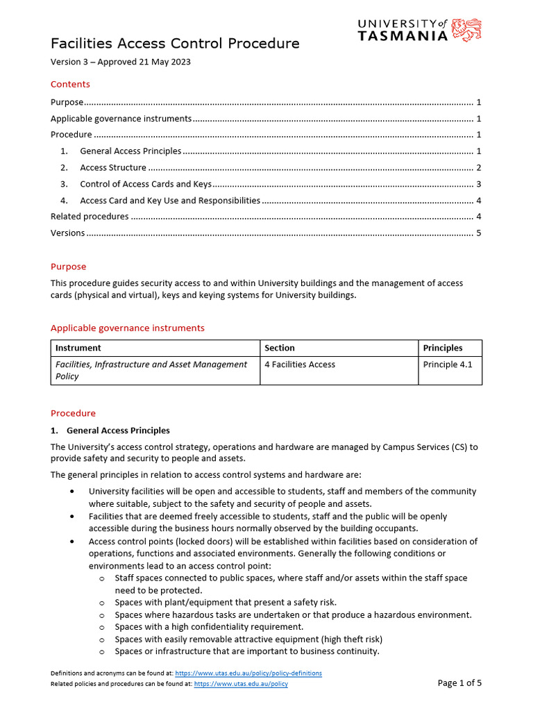 Facilities Access Control Procedure | PDF | Access Control