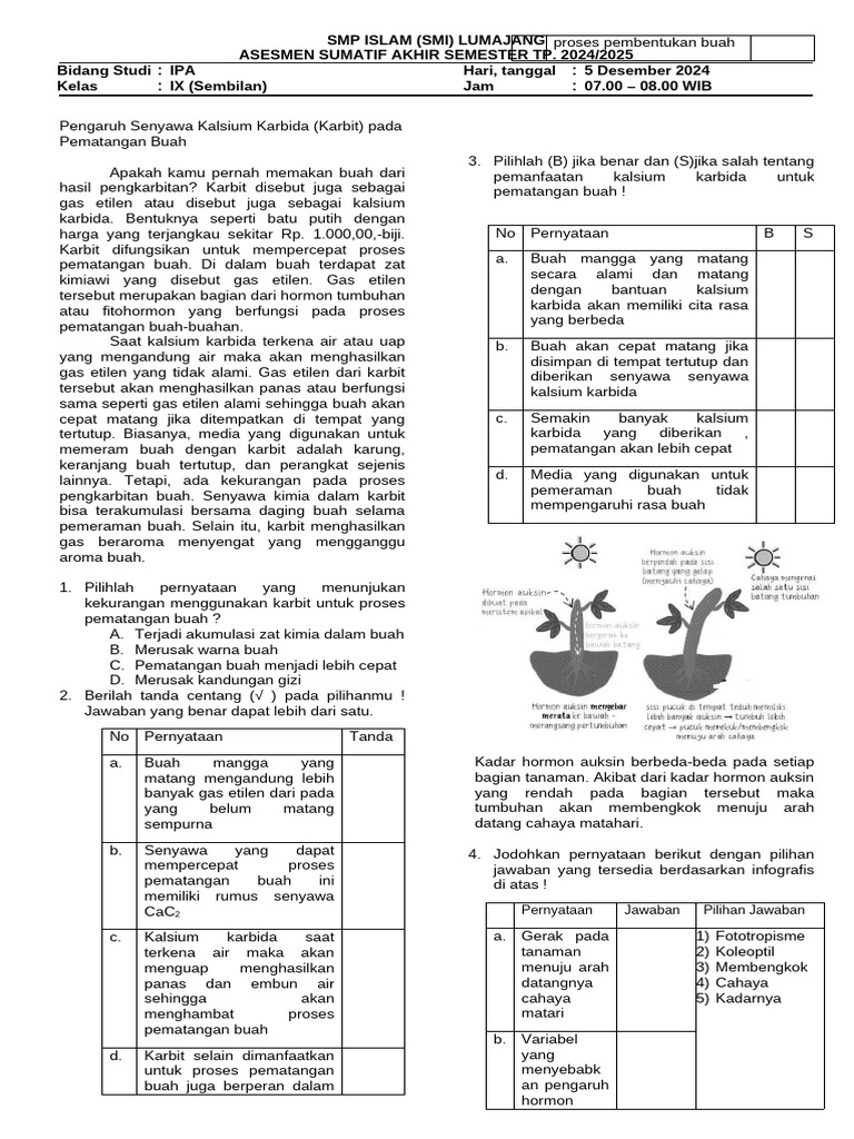 Soal Asas Ganjil Ipa Kelas 9 2024 | PDF