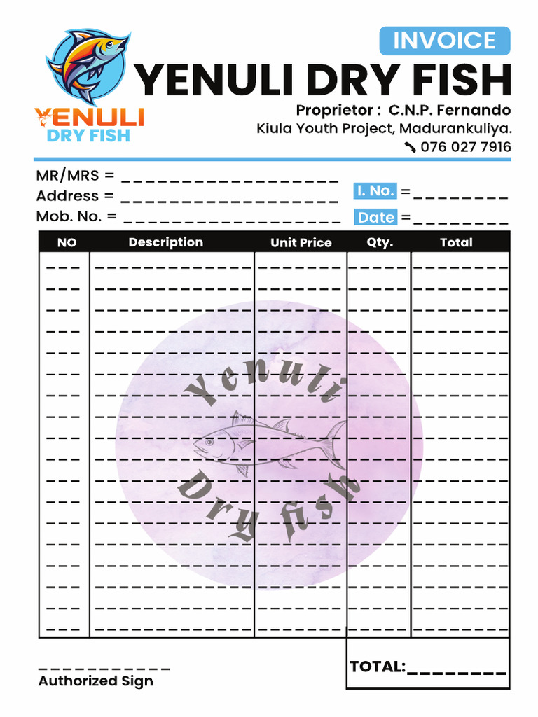 Yenuli Dry Fish Bill Book | PDF