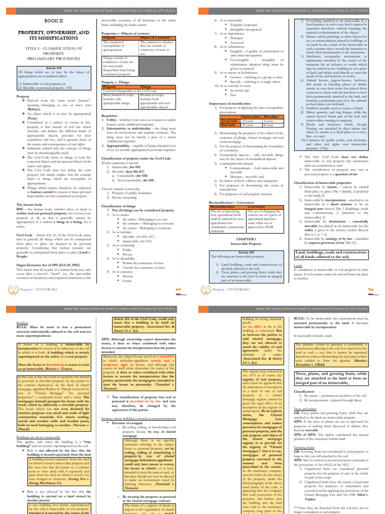 Law On Property Reviewer (Paras and Rabuya) | PDF | Property | Lease