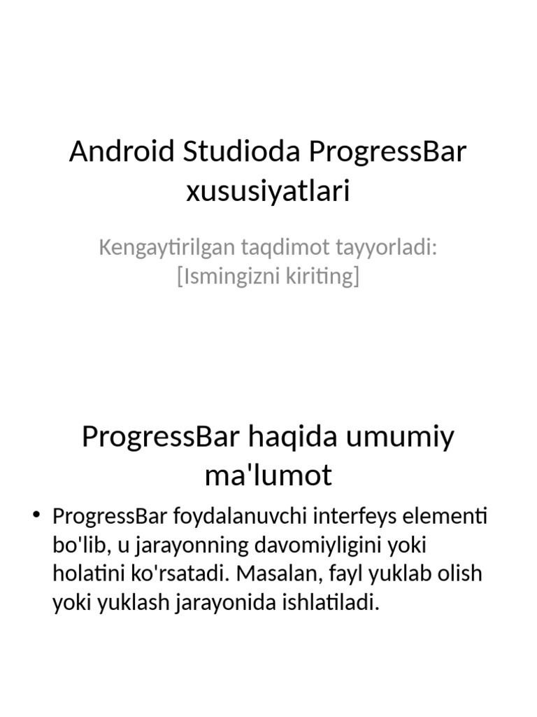 Android Studio ProgressBar Guide | PDF | Java Platform | Programming Paradigms