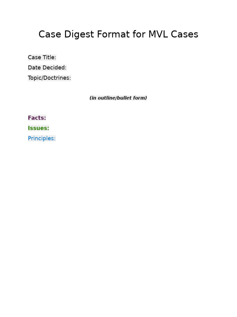 Case Digest Format For MVL Cases | PDF