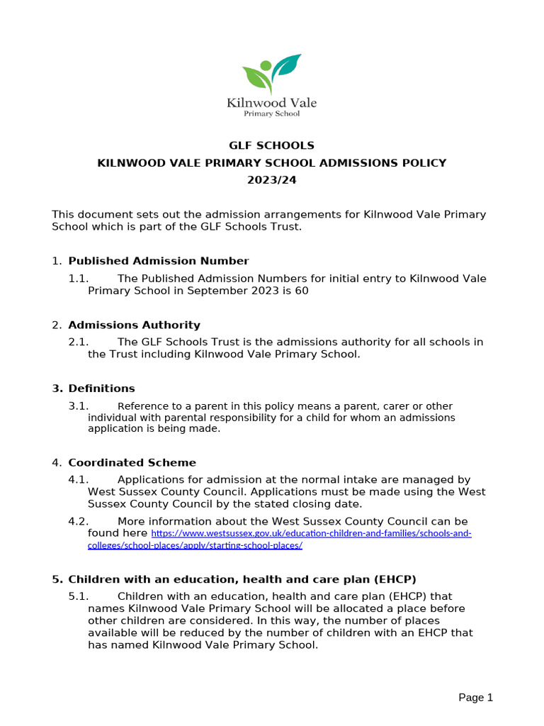 KVPS Admissions Policy 2023 24 Reception | PDF | Justice | Crime & Violence