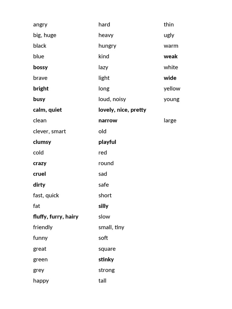 List of Short Adjectives | PDF