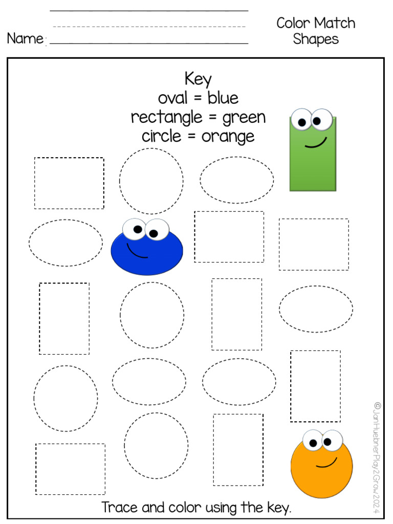 Key Oval Blue Rectangle Green Circle Orange: Color Match Shapes Name ...
