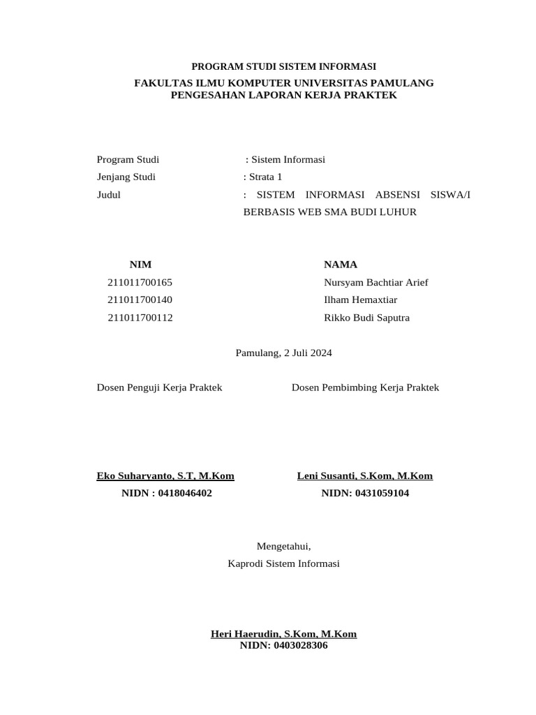 Lembar Pengesahan Kp | PDF