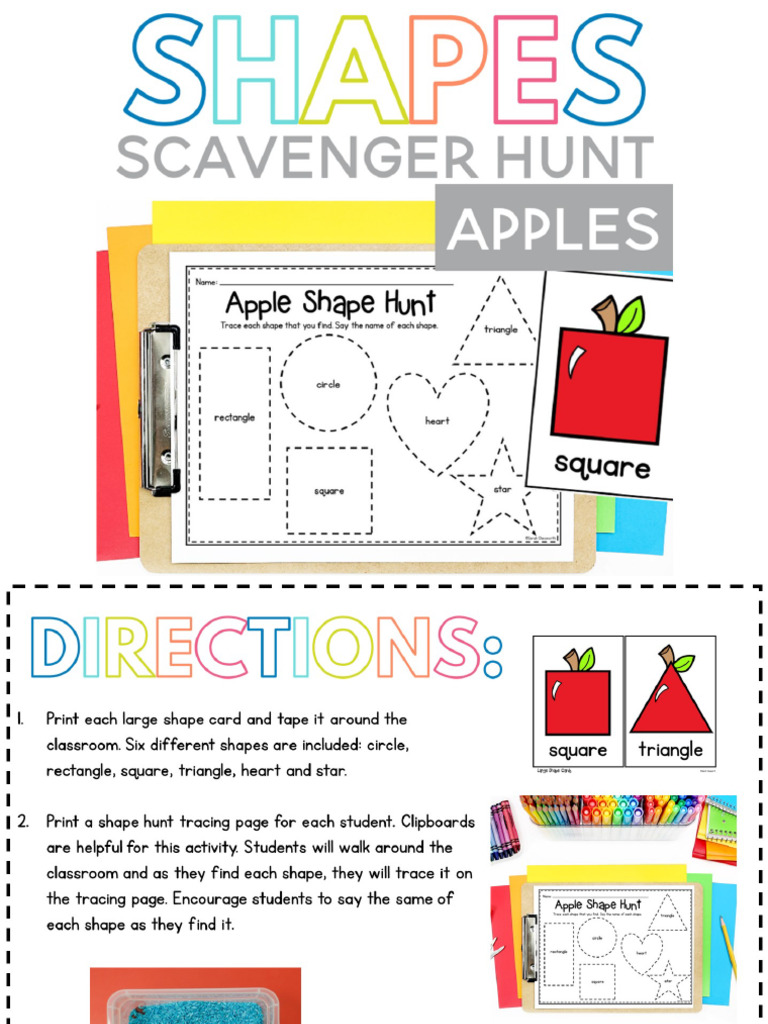 PreschoolTracingShapesScavengerHuntWorksheetApples 1 | PDF