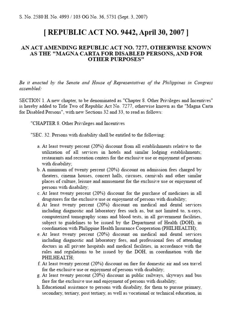 REPUBLIC ACT NO. 9442 April 30 2007 | PDF | Tax Deduction | Taxes