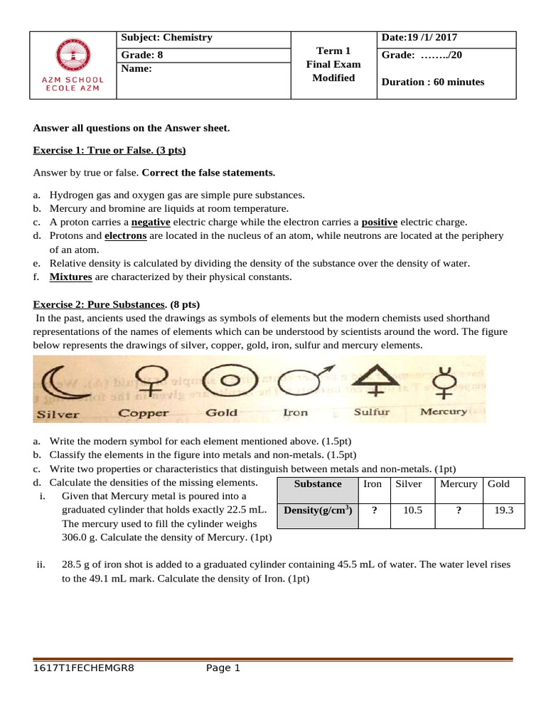 chemistry grade 8- final modified | PDF | Chemical Elements | Chemical ...