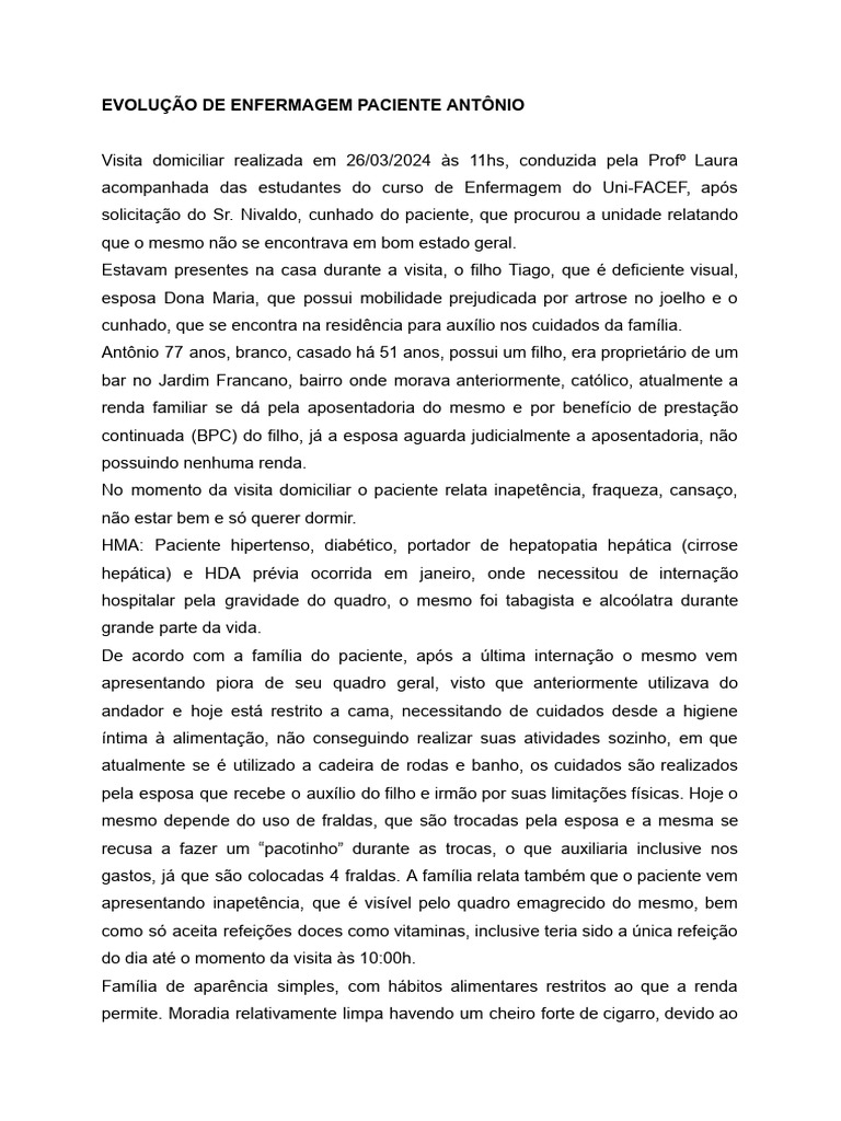 Evolução de Enfermagem: Paciente Caquético | PDF | Hipoglicemia ...