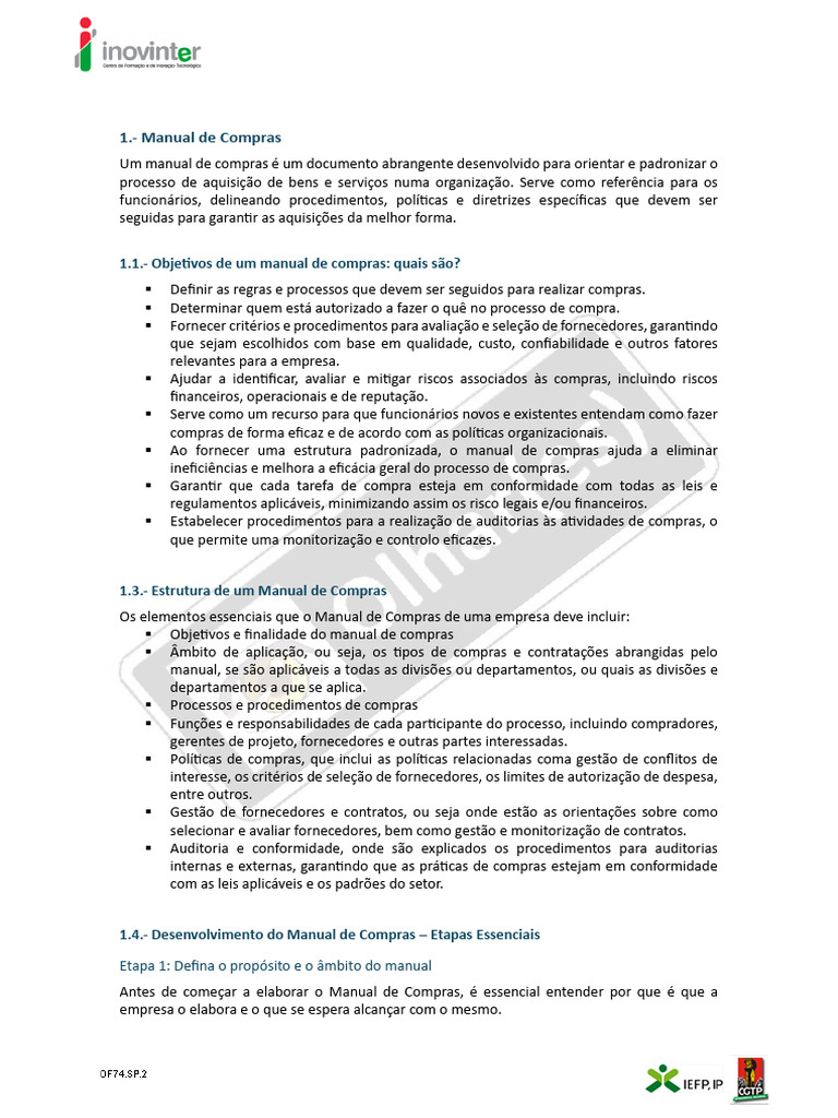 Manual de Compras - Processo de Compras - Inovinter | PDF | Qualidade (negócios) | Despesa