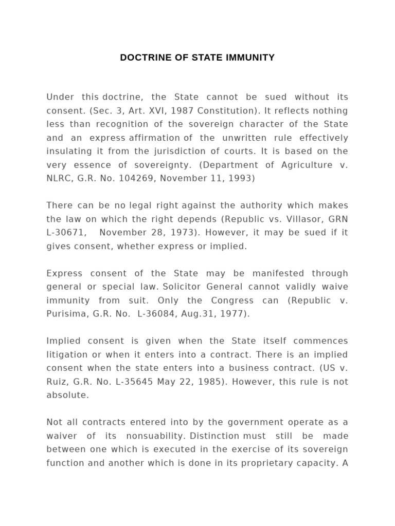 Doctrine of State Immunity | PDF | Lawsuit | Sovereign Immunity