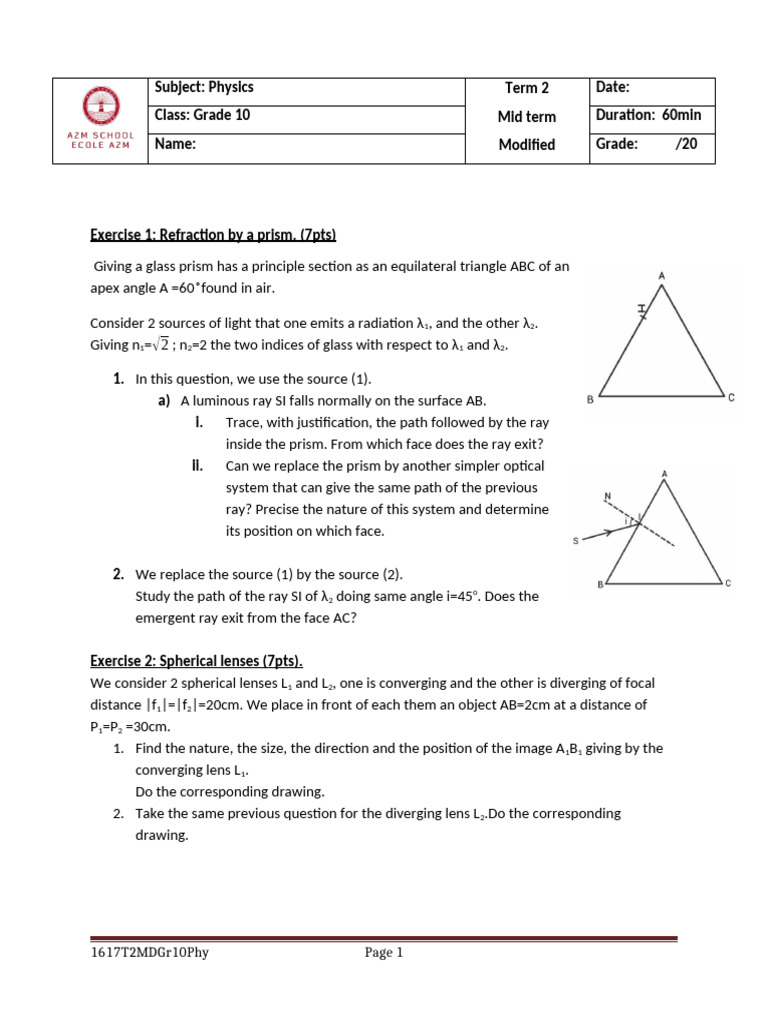 Physics Mid Term 2 Gr10 | PDF