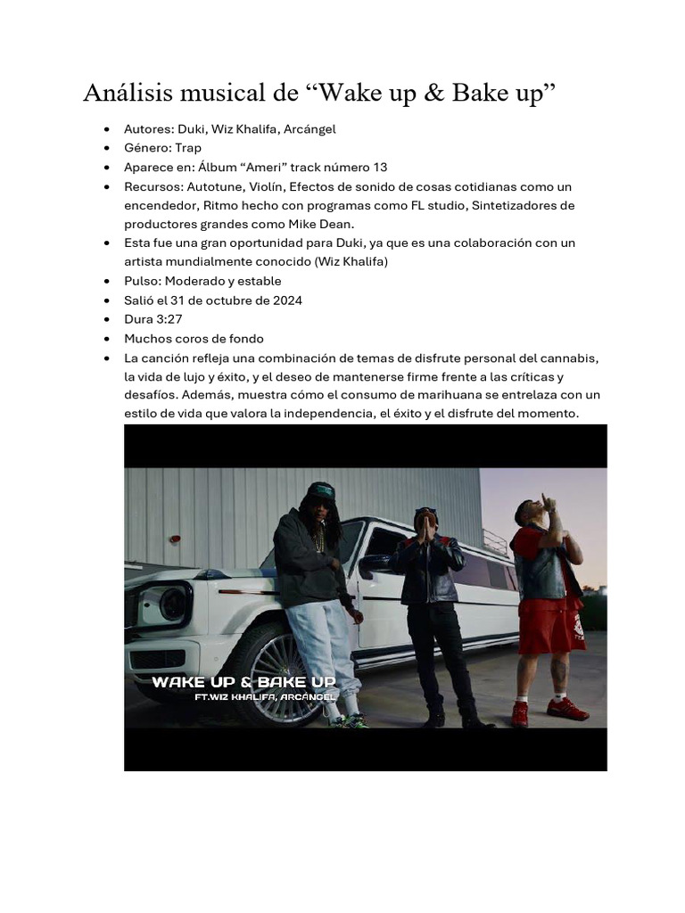 Análisis de "Wake up & Bake up" - Duki y Wiz Khalifa | PDF