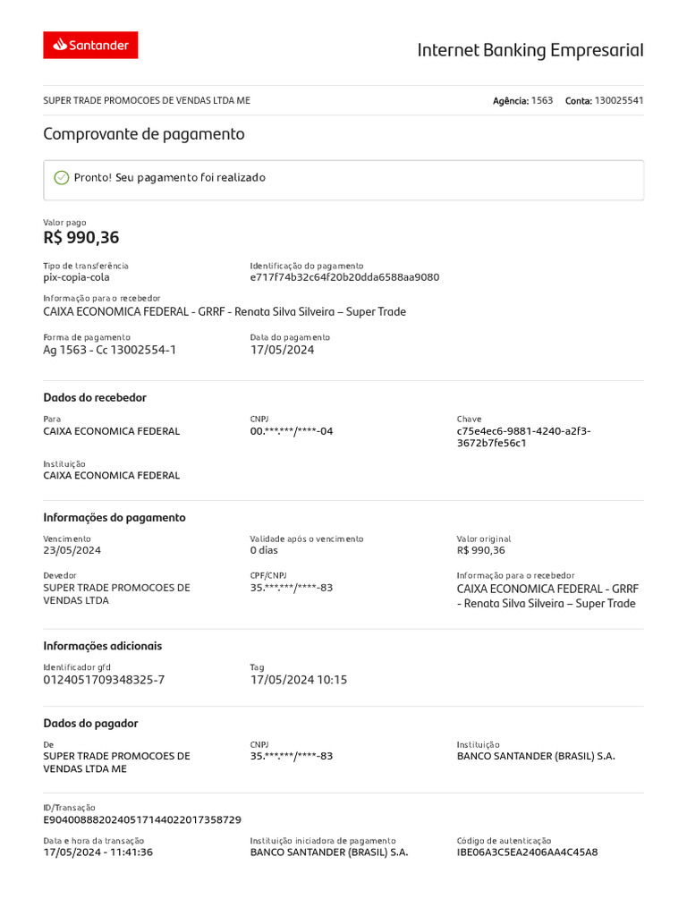 COMPROVANTE PGTO GRRF _ Renata Silva Silveira _ Super Trade | PDF | Bancos