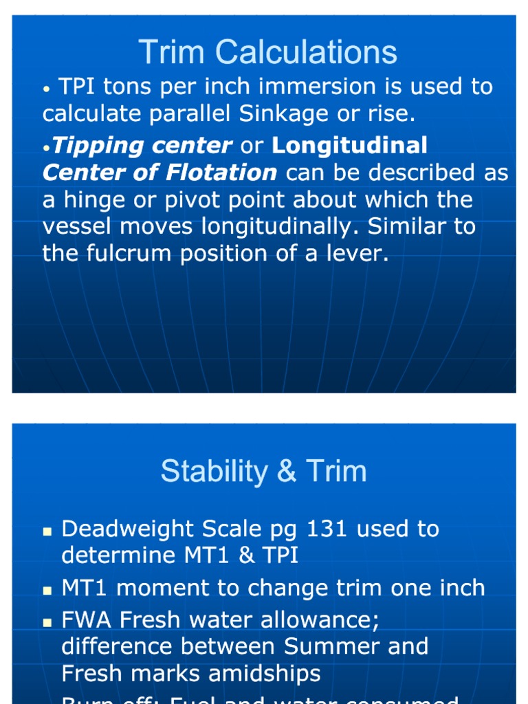 Ship Trim and Stability Calculations | PDF | Lever | Ships