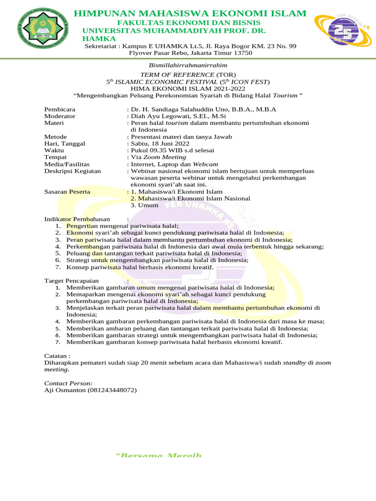 TOR Dan RUNDOWN 5TH ICON FEST HIMA EKONOMI ISLAM | PDF