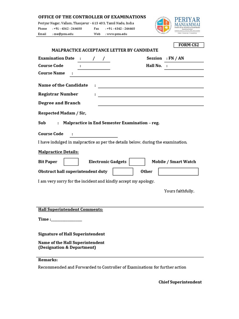 Malpractice Admission Form CS2 | PDF