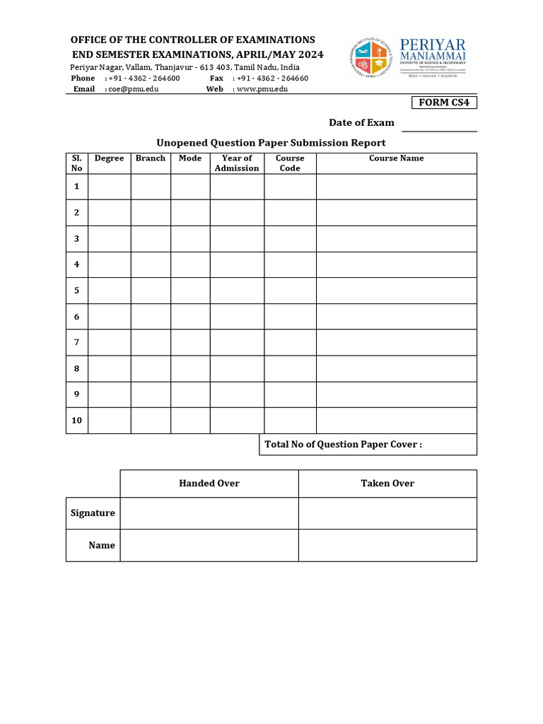 CS4 Form for Exam Paper Submission | PDF