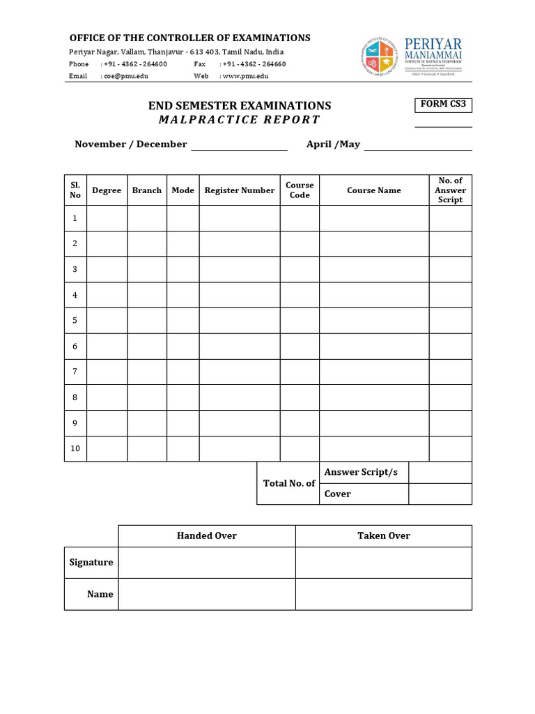 Malpractice Report Form CS3 | PDF