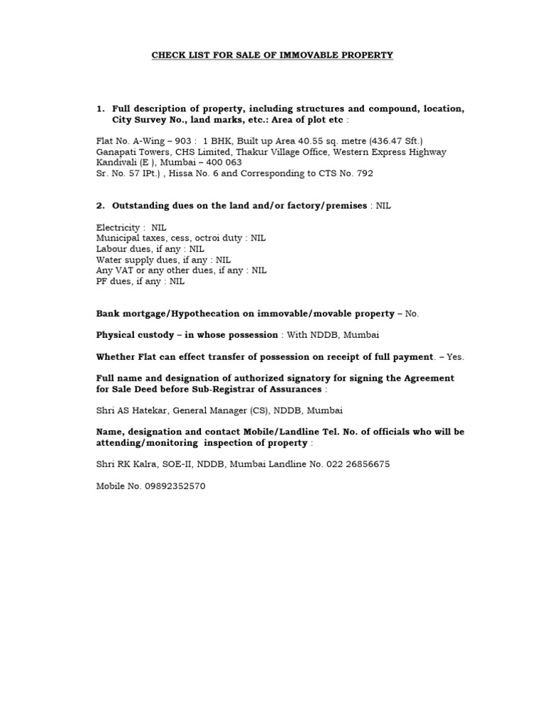 Sale of Property Checklist | PDF