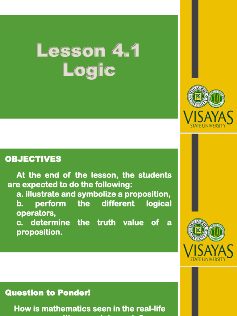 Module 4 - Lesson 4.1 Logic | PDF | Proposition | Truth