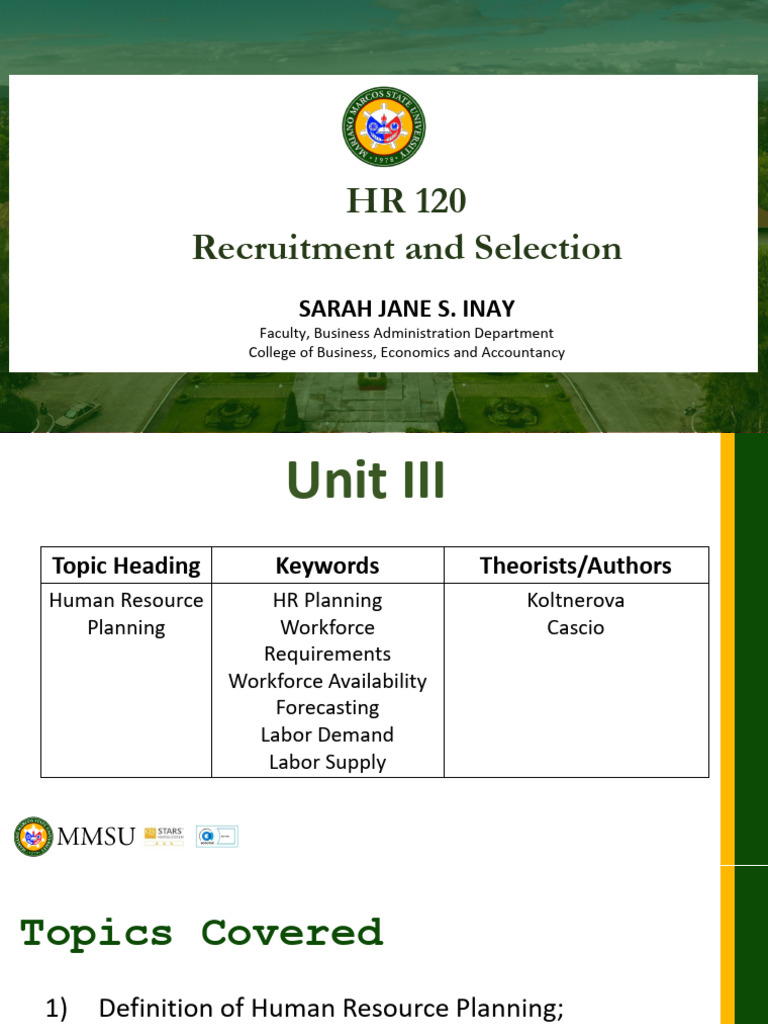 Unit-3-Human Resource Planning HR 120 | PDF | Human Resources | Forecasting