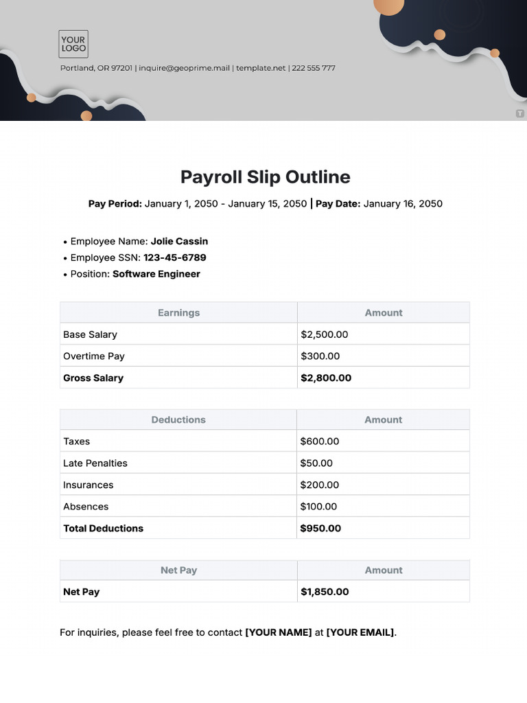 Payroll Slip Outline Template | PDF