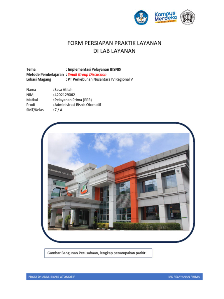 Formulir Persiapan Praktik Layanan Di Lab Pelayanan - Nov 2024. (Sasa Atilah) | PDF