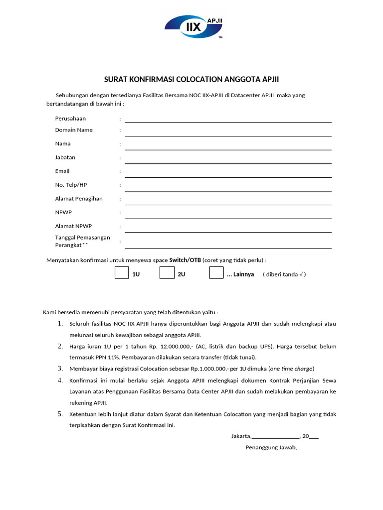 Surat Konfirmasi Dan Syarat Ketentuan Colo | PDF