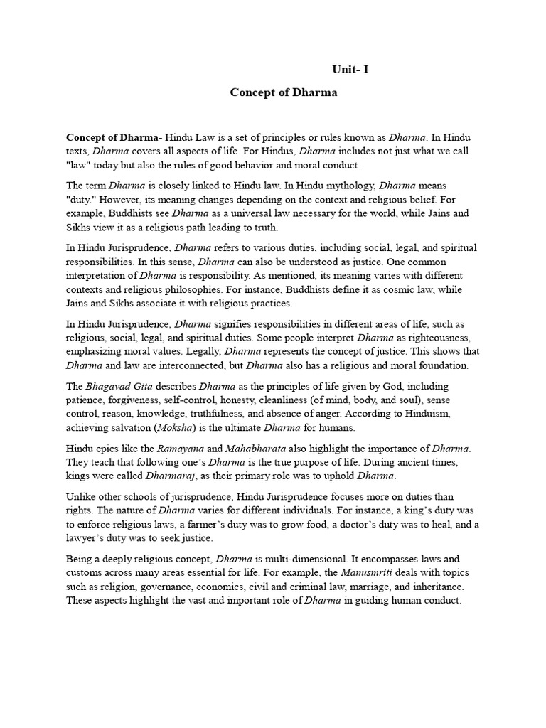 Unit I Concept of Dharma | PDF | Dharma | Moksha
