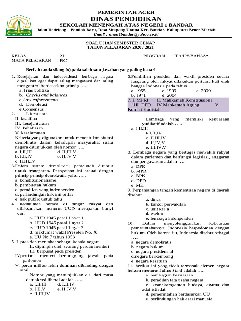 Soal PKN Kelas Xi | PDF