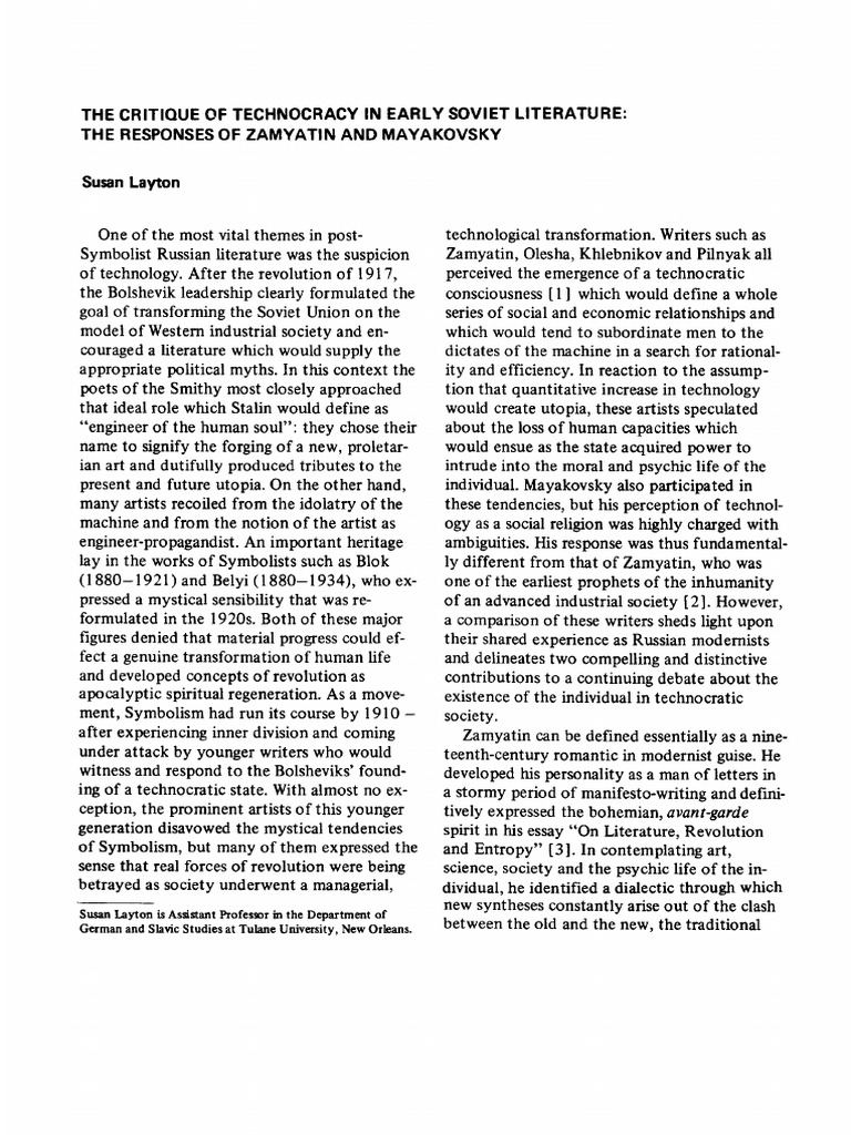 The critique of technocracy in early Soviet literature The responses of ...
