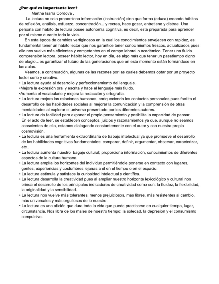 Por Qué Es Importante Leer | PDF | Lectura (proceso) | Creatividad