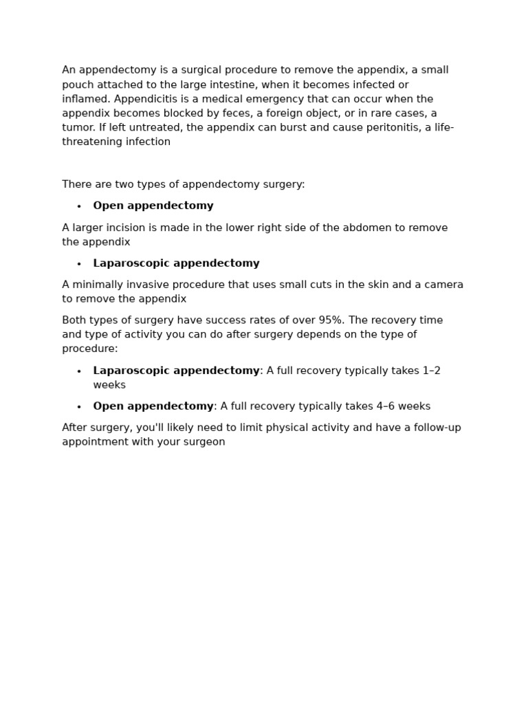 Appendectomy: Types, Recovery, and Risks | PDF