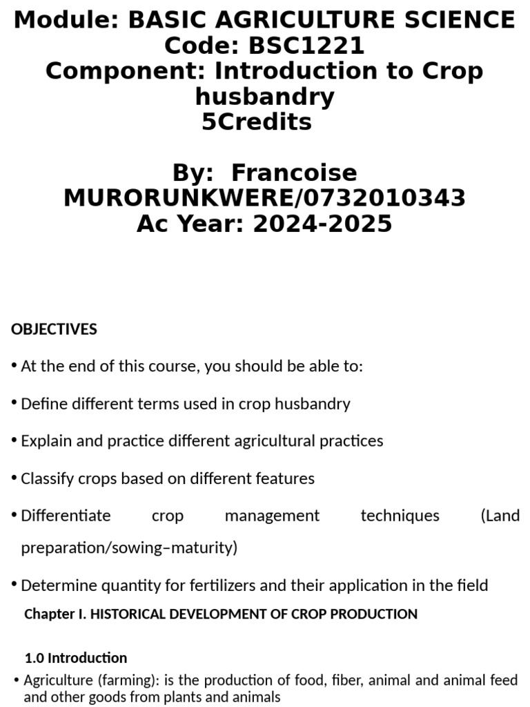 Introduction to Crop Husbandry | PDF | Manure | Agriculture