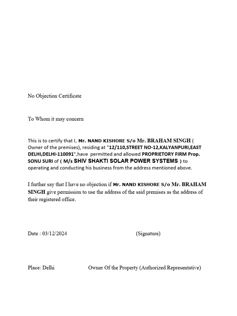 No Objection Certificate. | PDF