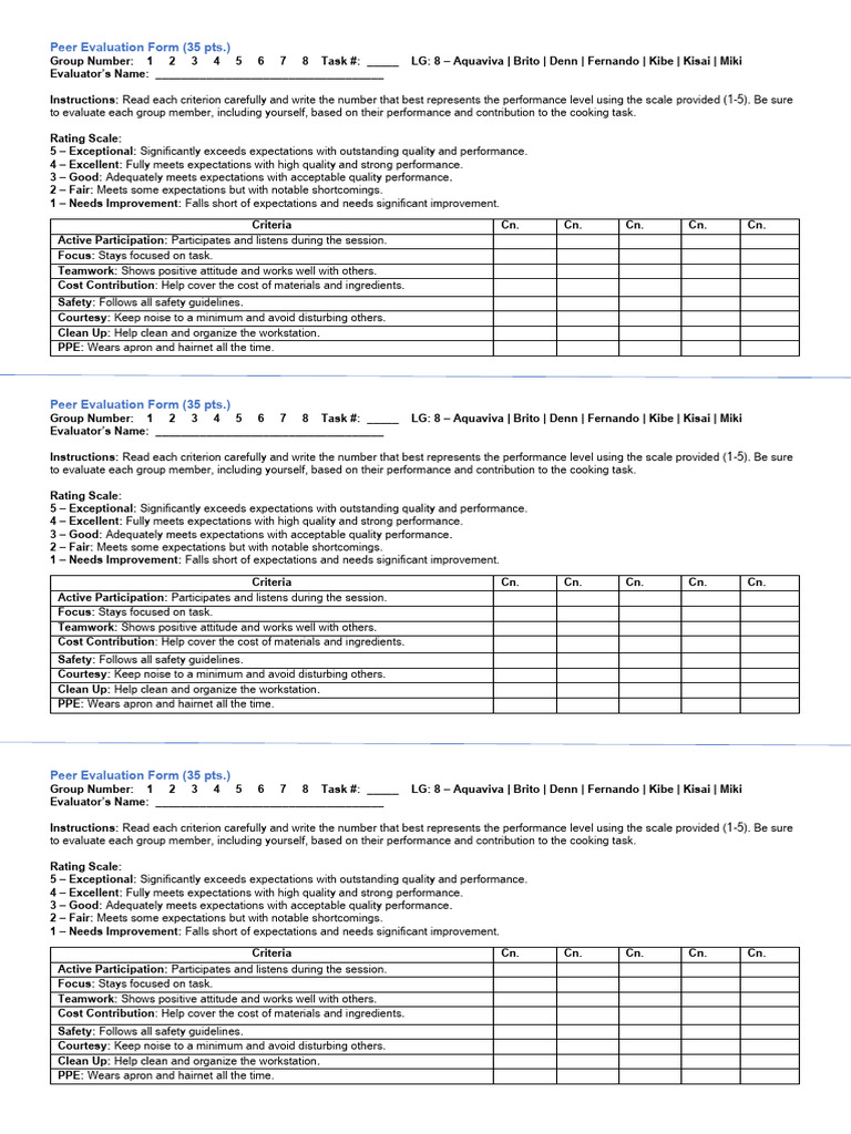 Peer Evaluation Form | PDF