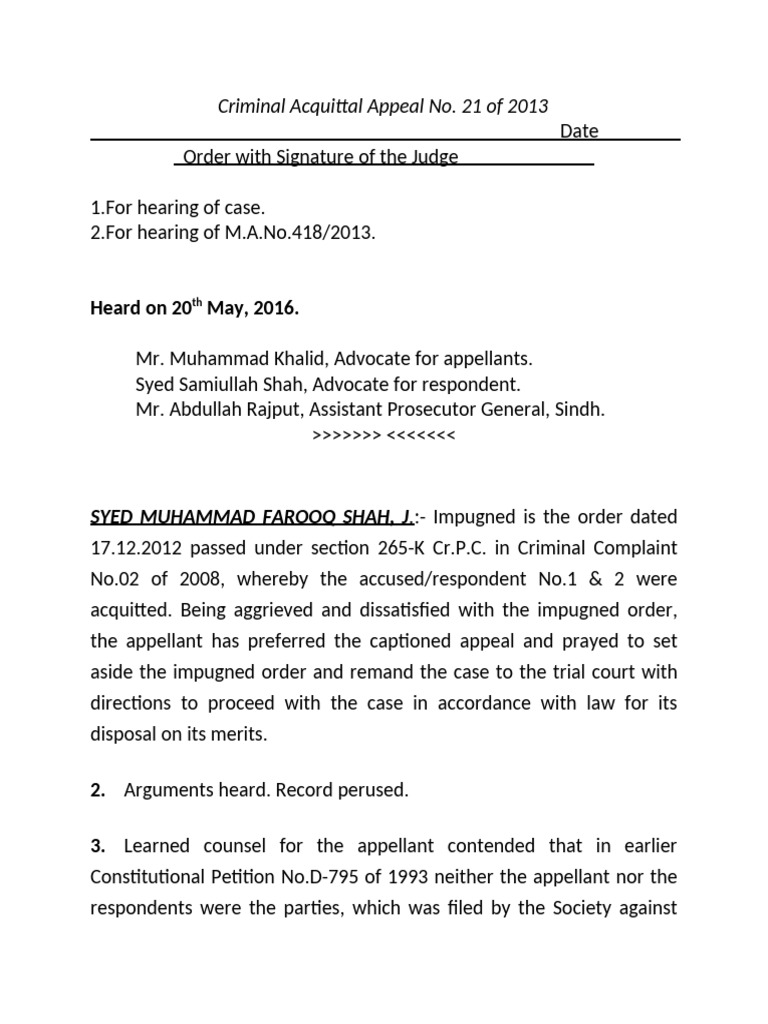 Appeal Dismissed: Criminal Acquittal Case | PDF | Appeal | Criminal Law